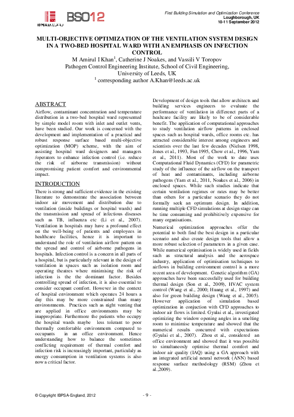 (PDF) Multi-Objective Optimization of the Ventilation System Design in ...