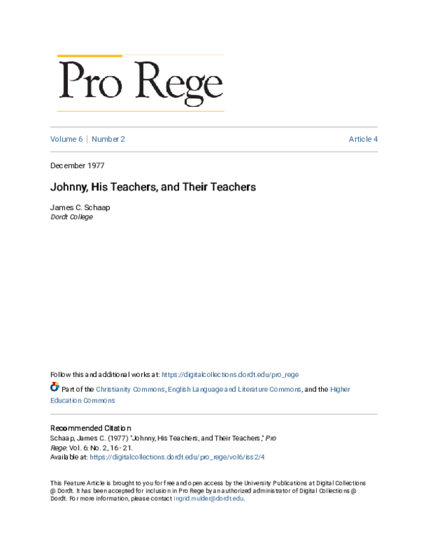 (PDF) Johnny, His Teachers, and Their Teachers