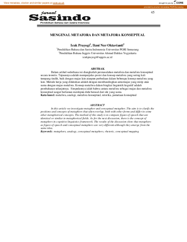 (PDF) Mengenal Metafora Dan Metafora Konseptual