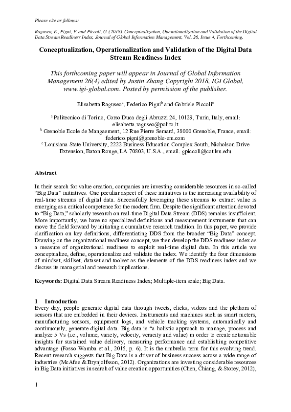 (PDF) Conceptualization, Operationalization, and Validation of the Digital Data Stream Readiness ...
