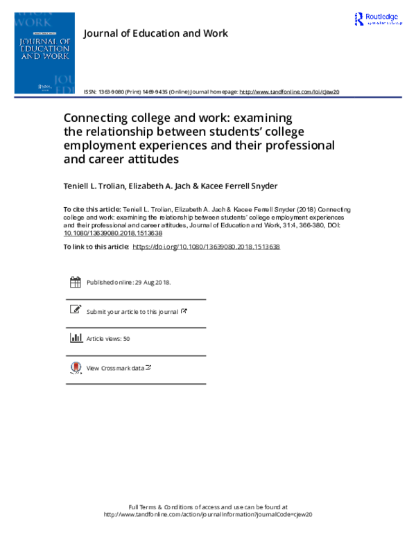 (PDF) Connecting college and work: examining the relationship between ...