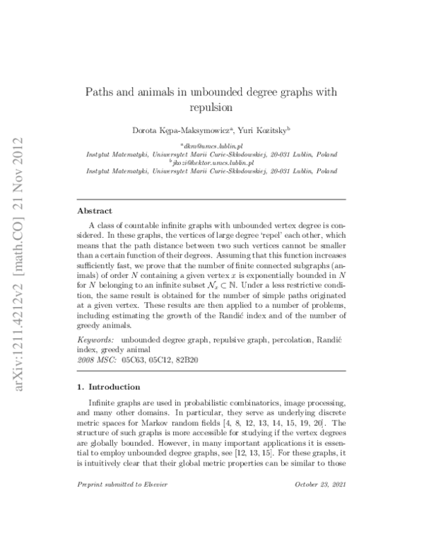 (PDF) Paths and animals in unbounded degree graphs with repulsion