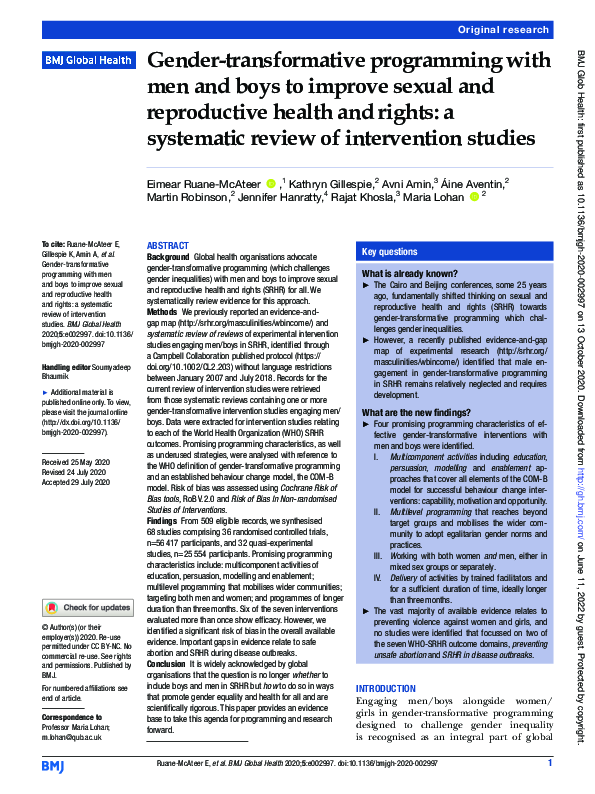 (PDF) Gender-transformative programming with men and boys to improve ...