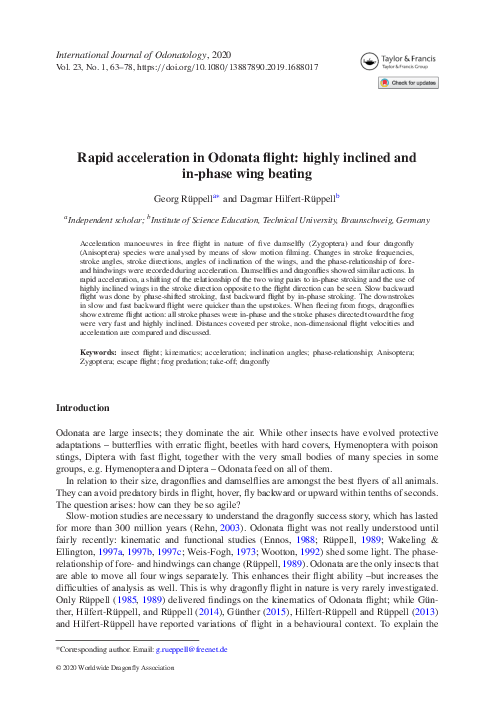 (PDF) Rapid acceleration in Odonata flight: highly inclined and in ...