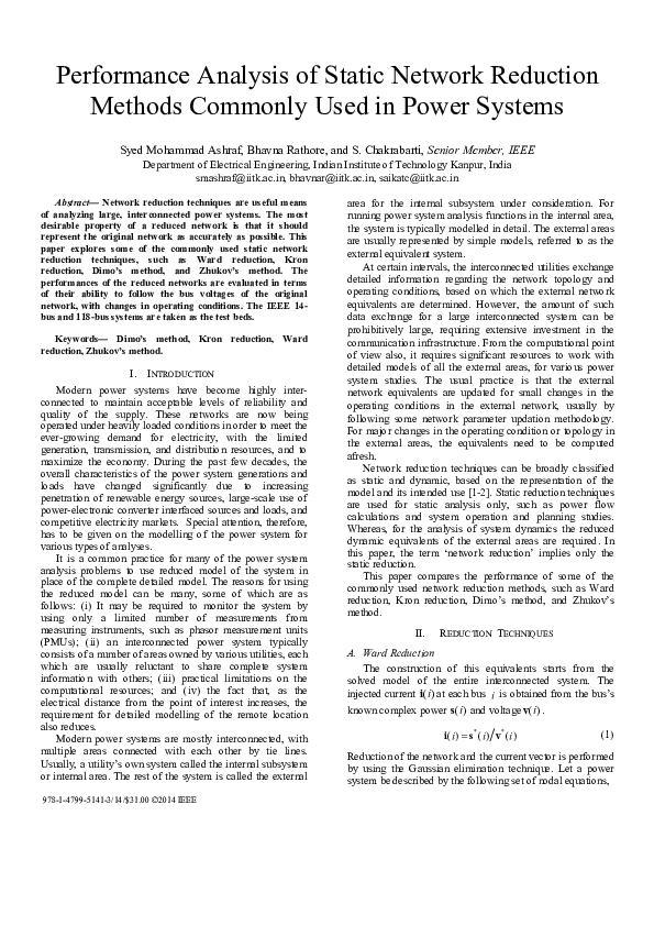 Performance analysis of static network reduction methods commonly used in power systems