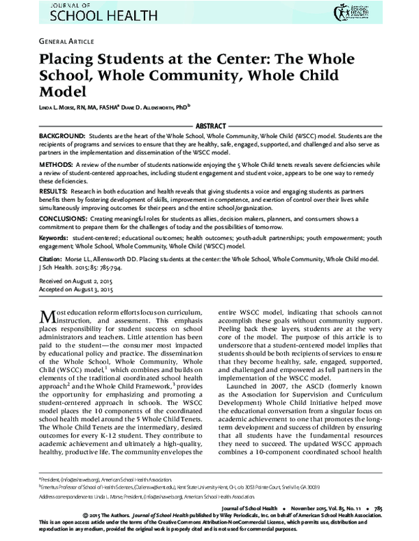 (PDF) Placing Students at the Center: The Whole School, Whole Community ...
