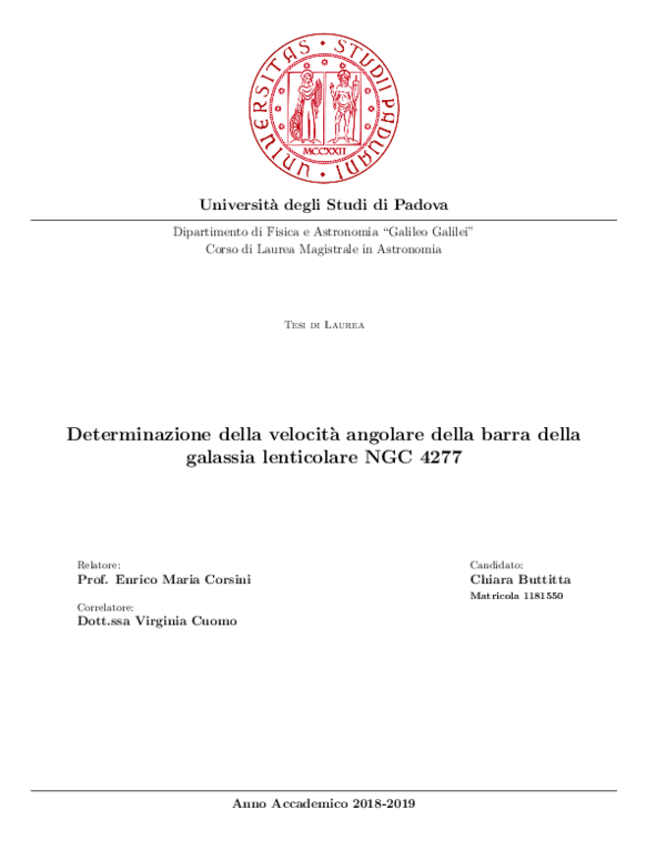 (PDF) Determinazione della velocità angolare della barra dellagalassia ...