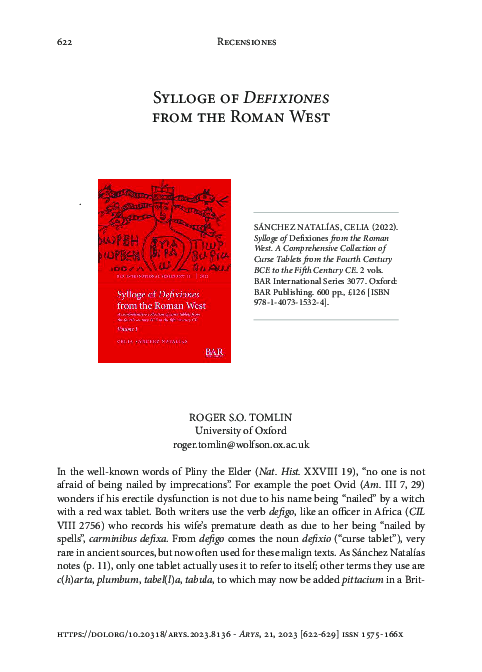 (PDF) Review of Sánchez Natalías Sylloge of Defixiones from the Roman ...