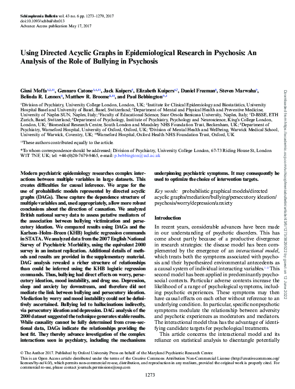 (PDF) Using Directed Acyclic Graphs in Epidemiological Research in Psychosis: An Analysis of the ...