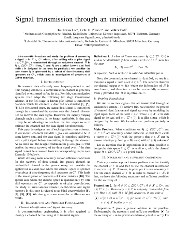 (PDF) Signal transmission through an unidentified channel | Götz ...
