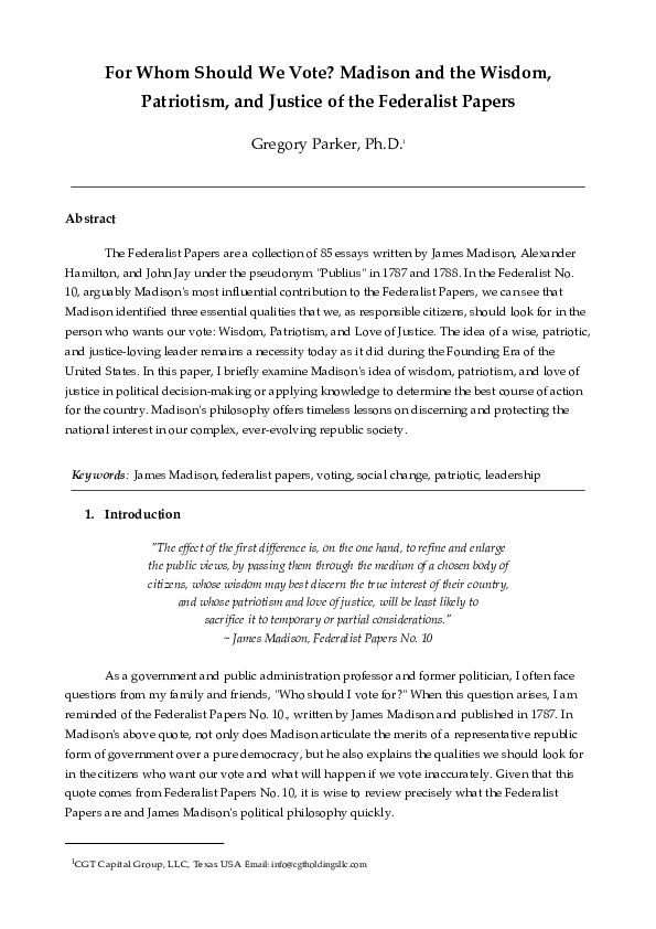 (PDF) For Whom Should We Vote? Madison and the Wisdom, Patriotism, and ...