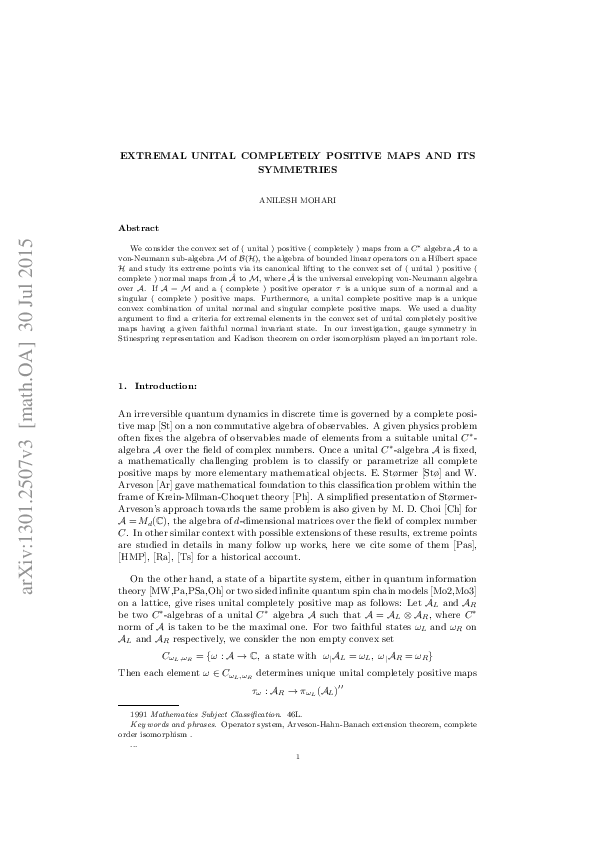 (PDF) Extremal unital completely positive normal maps and its symmetries