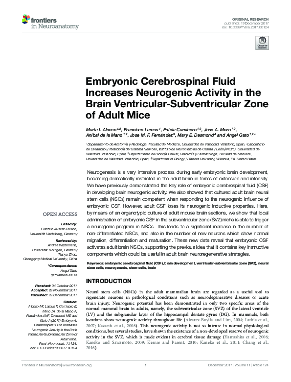 (PDF) Embryonic Cerebrospinal Fluid Increases Neurogenic Activity in ...