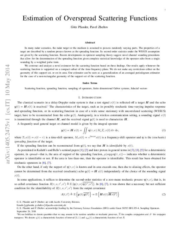 (PDF) Estimation of Overspread Scattering Functions