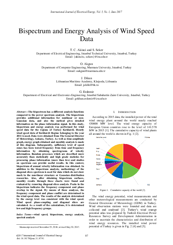 (PDF) Bispectrum and Energy Analysis of Wind Speed Data | Jelena Dikun ...