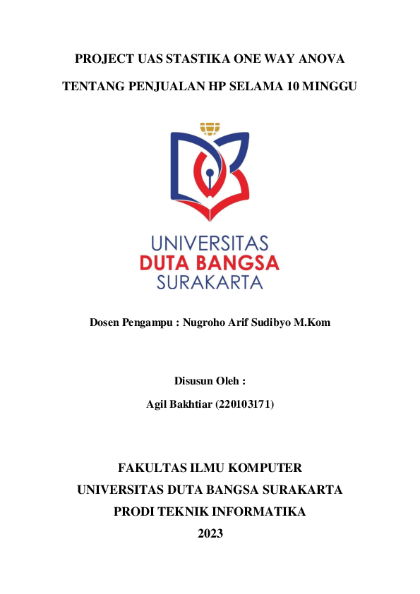(PDF) PROJECT UAS STASTIKA ONE WAY ANOVA