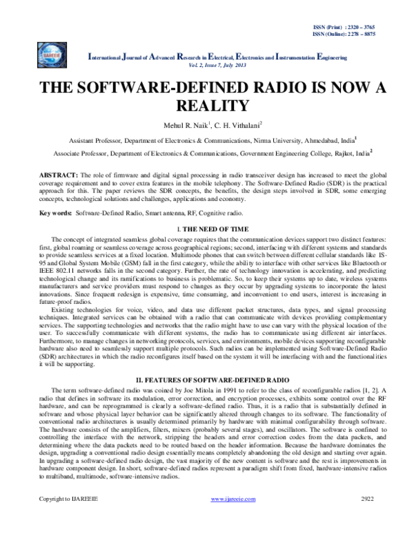 (PDF) The Software-Defined Radio is Now Areality