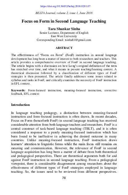 (PDF) Focus on Form in Second Language Teaching