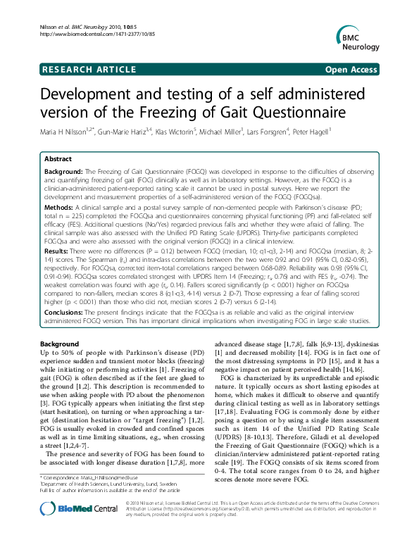 (PDF) Development and testing of a self administered version of the ...