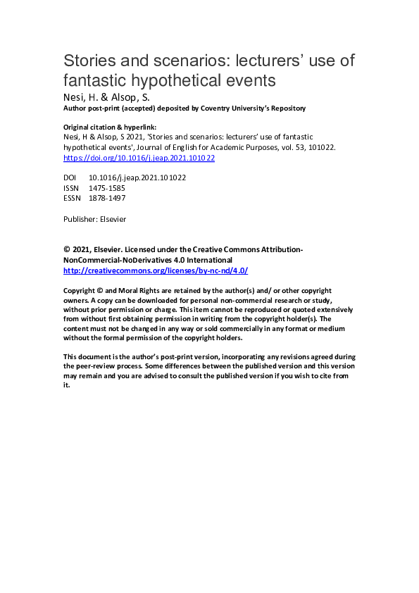 (PDF) Stories and scenarios: Lecturers’ use of fantastic hypothetical ...