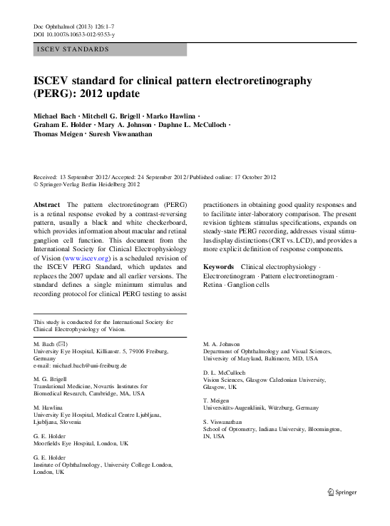 (PDF) ISCEV standard for clinical pattern electroretinography (PERG ...