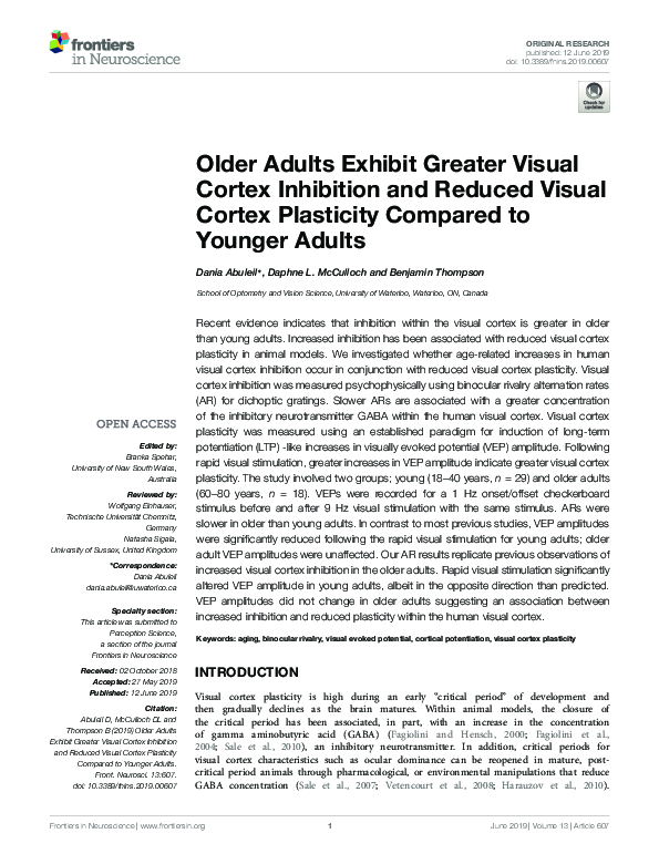 (PDF) Older Adults Exhibit Greater Visual Cortex Inhibition and Reduced Visual Cortex Plasticity ...