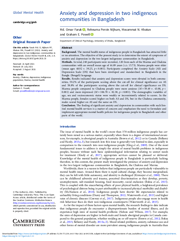 (PDF) Anxiety and depression in two indigenous communities in ...