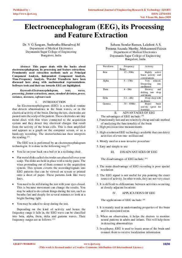 (PDF) Electroencephalogram (EEG), its Processing and Feature Extraction