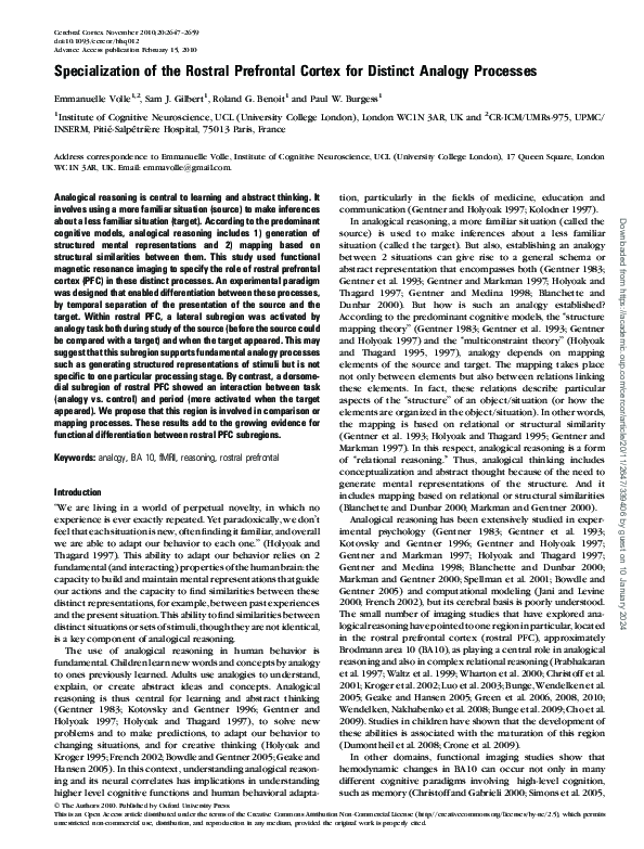 (PDF) Specialization of the Rostral Prefrontal Cortex for Distinct ...