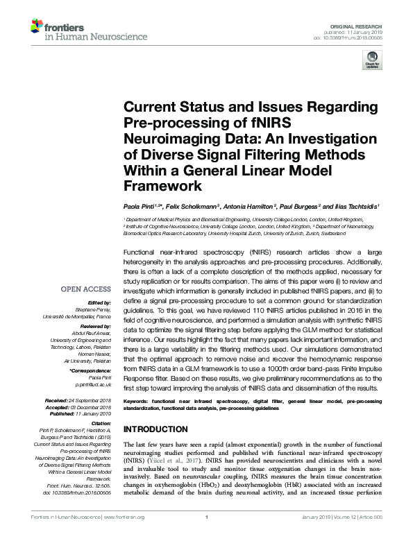 (PDF) Current Status and Issues Regarding Pre-processing of fNIRS Neuroimaging Data: An ...
