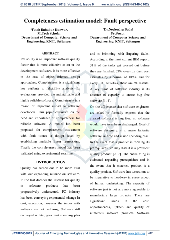 (PDF) Completeness estimation model: Fault perspective