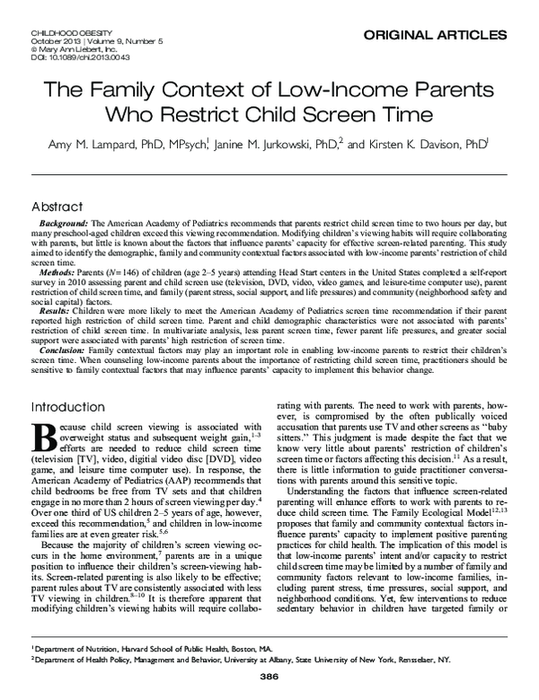 (PDF) The Family Context of Low-Income Parents Who Restrict Child ...
