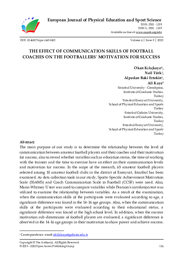 (PDF) The Effect of Communication Skills of Football Coaches on the ...