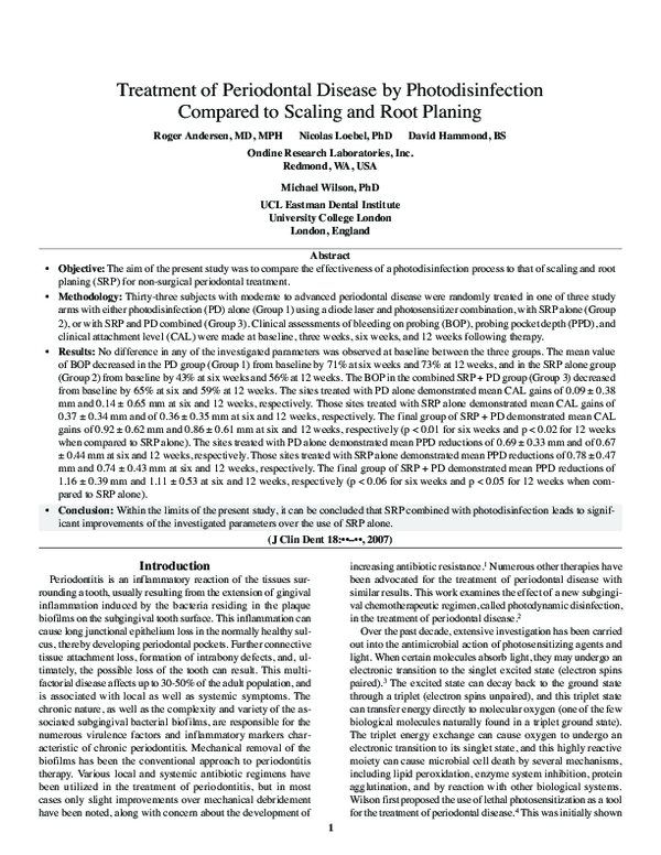 (PDF) Treatment of periodontal disease by photodisinfection compared to ...