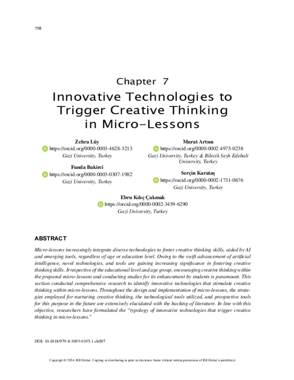 (PDF) Innovative Technologies to Trigger Creative Thinking in Micro-Lessons