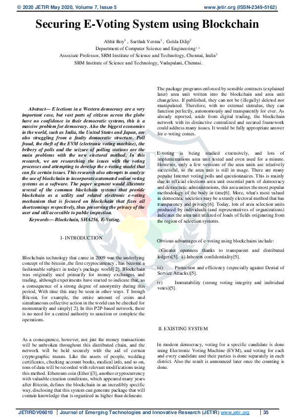 Pdf Securing E Voting System Using Blockchain 3437