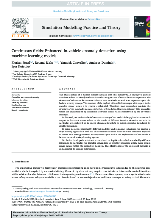 Pdf Continuous Fields Enhanced In Vehicle Anomaly Detection Using
