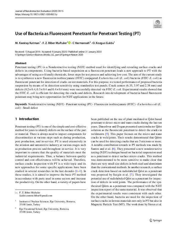 (PDF) Use of Bacteria as Fluorescent Penetrant for Penetrant Testing (PT)