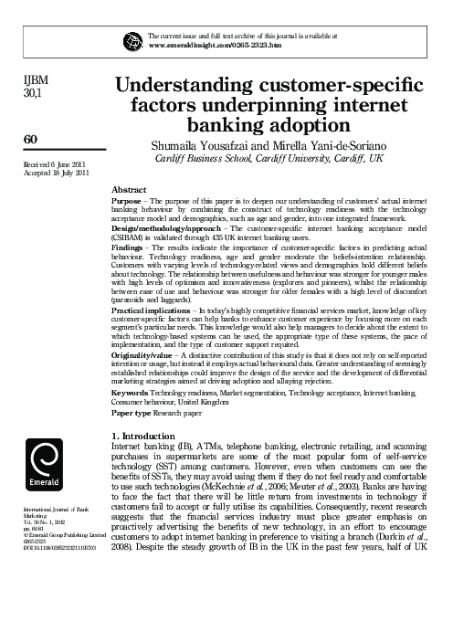(PDF) Understanding customer-specific factors underpinning internet banking adoption