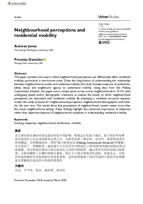 (PDF) Neighbourhood perceptions and residential mobility