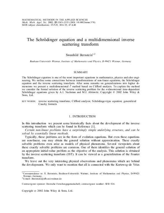 (PDF) The Schrödinger equation and a multidimensional inverse scattering transform