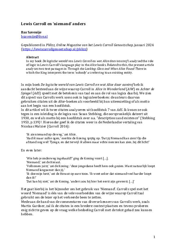 (PDF) Lewis Carroll en 'niemand' anders