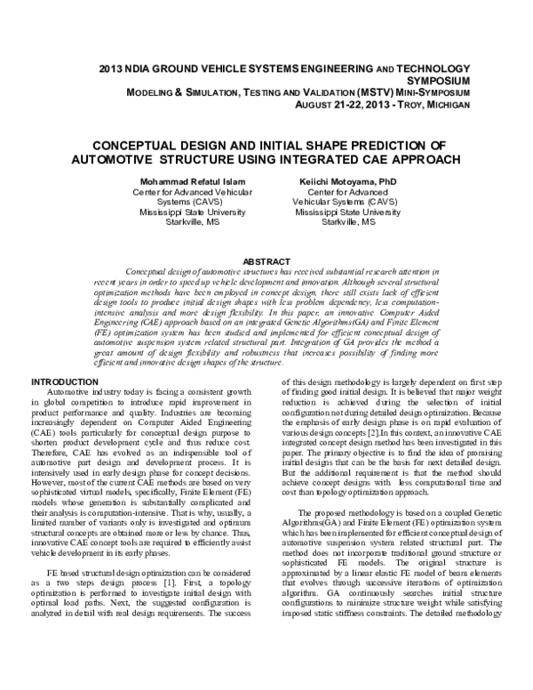 (PDF) Conceptual Design and Initial Shape Prediction of Automotive Structure Using Integrated ...