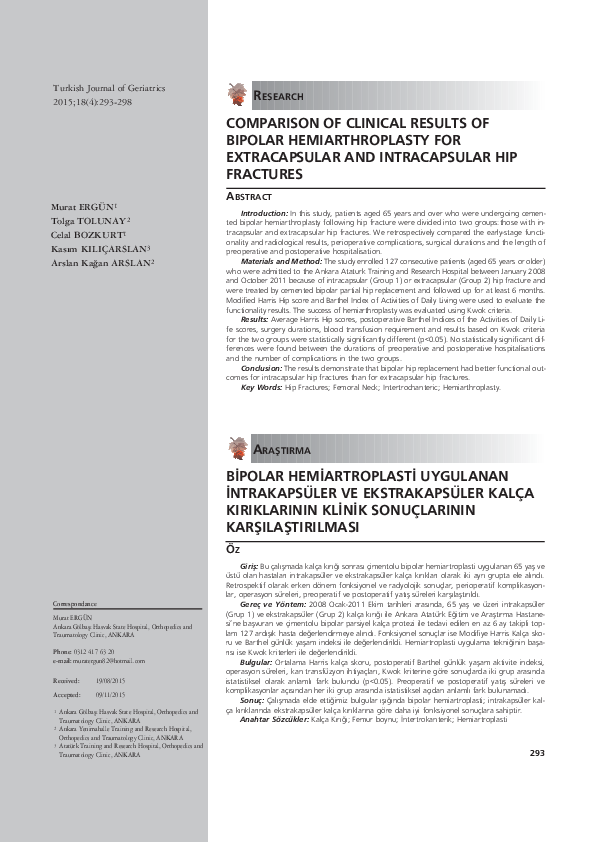 (PDF) Comparison of Clinical Results of Bipolar Hemiarthroplasty for ...