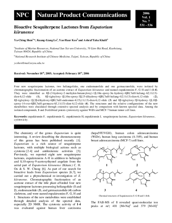 (PDF) Bioactive Sesquiterpene Lactones from Eupatorium Kiirunense
