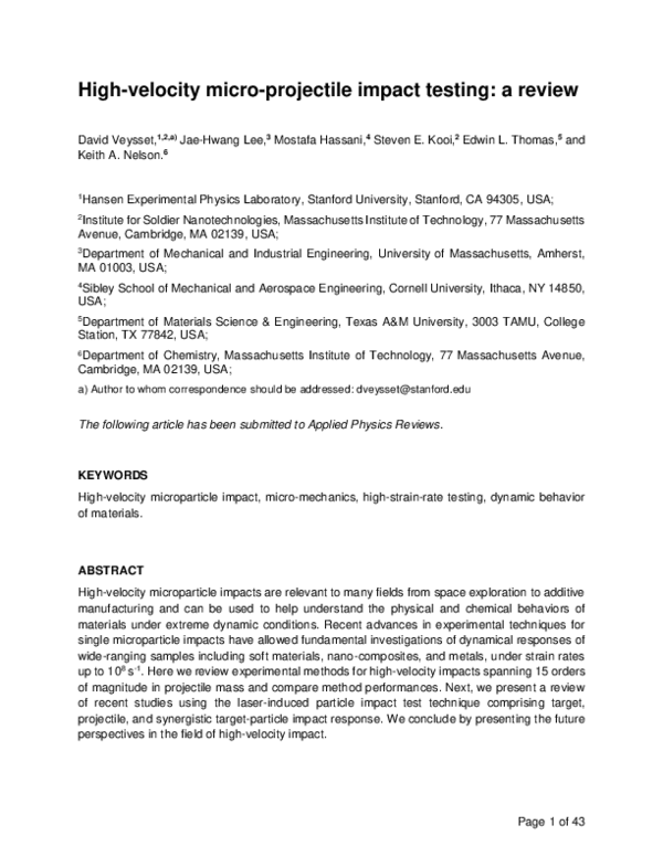 (PDF) High-velocity micro-projectile impact testing: a review