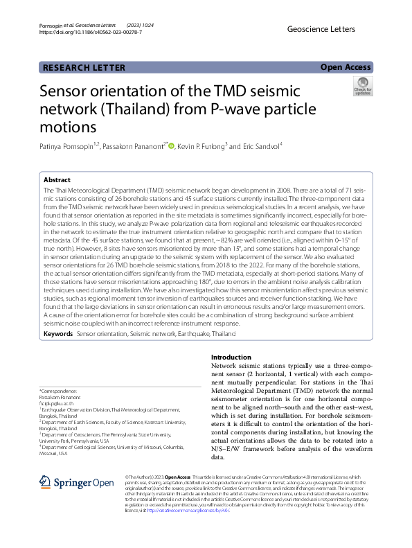 (PDF) Sensor orientation of the TMD seismic network (Thailand) from P ...