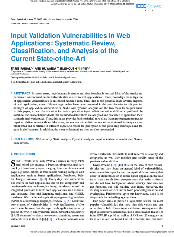 Pdf Input Validation Vulnerabilities In Web Applications Systematic Review Classification