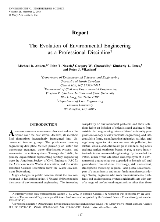 (PDF) The Evolution of Environmental Engineering as a Professional Discipline