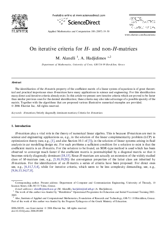 (PDF) On iterative criteria for H- and non-H-matrices